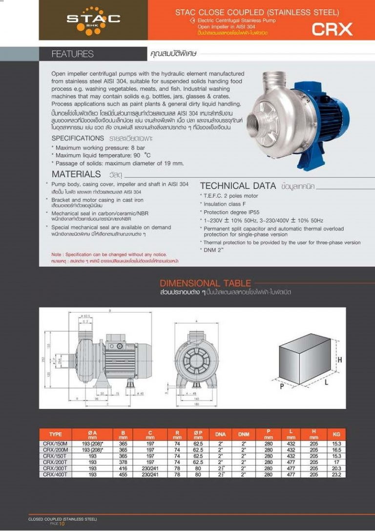 Stac Close Coupled Stainless Steel CX / CBX / JX / CRX / NXF2(A) Series - บริษัท ไทยเวสเทค จำกัด